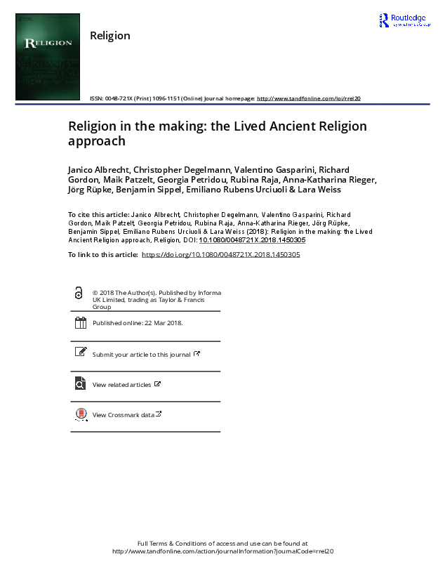 Religion in the making: The Lived Ancient Religion approach